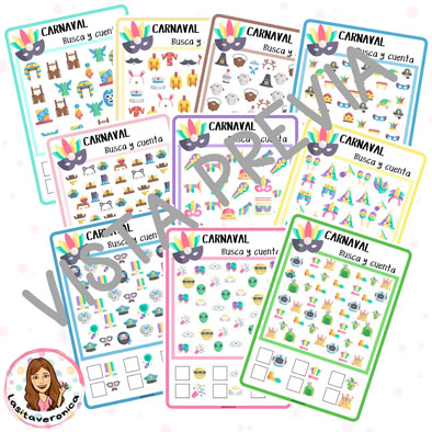 Profes Papel Tijera Busca y cuenta. Carnaval. / I spy and count. Carnival