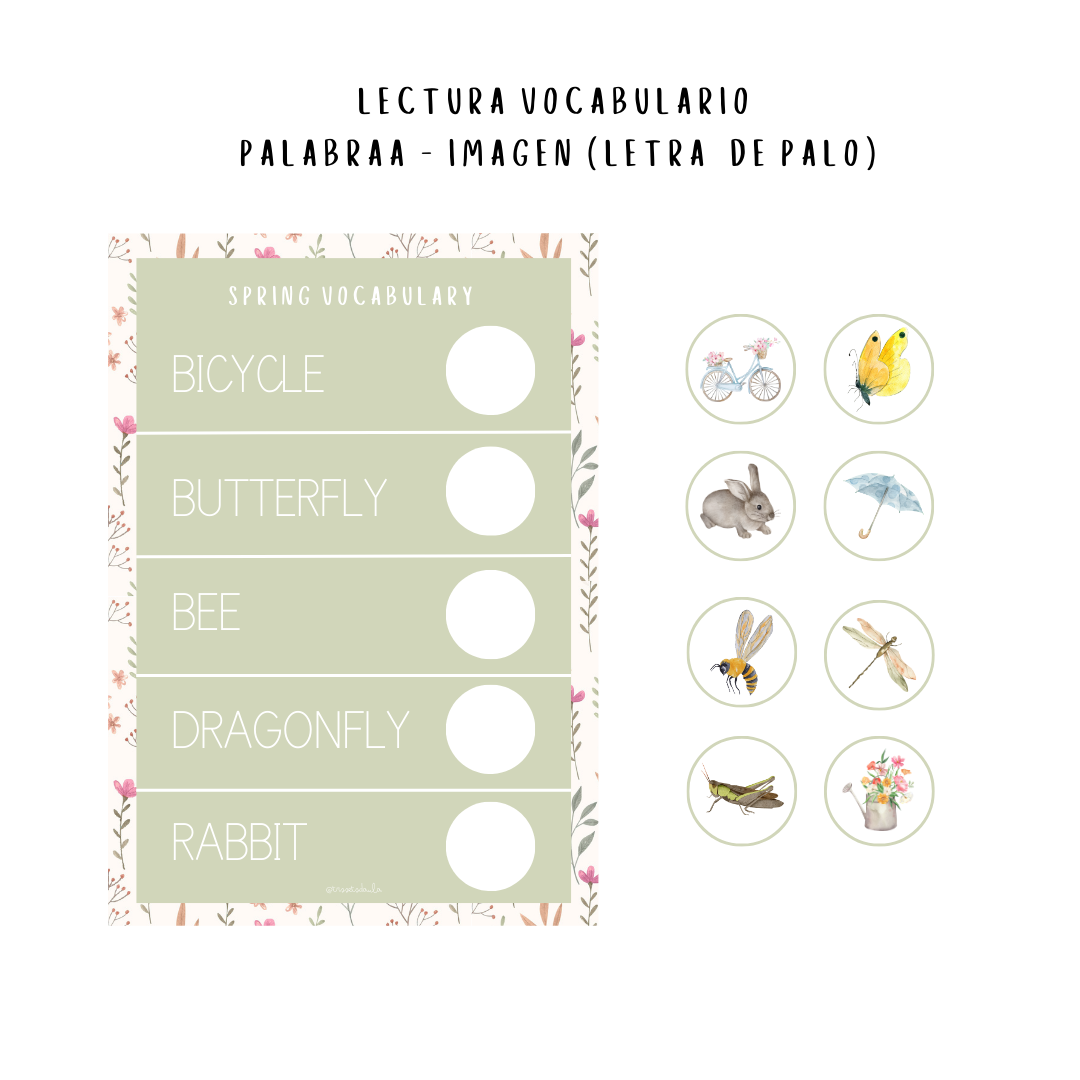 Profes Papel Tijera Lectura y escritura de palabras de la primavera en ...