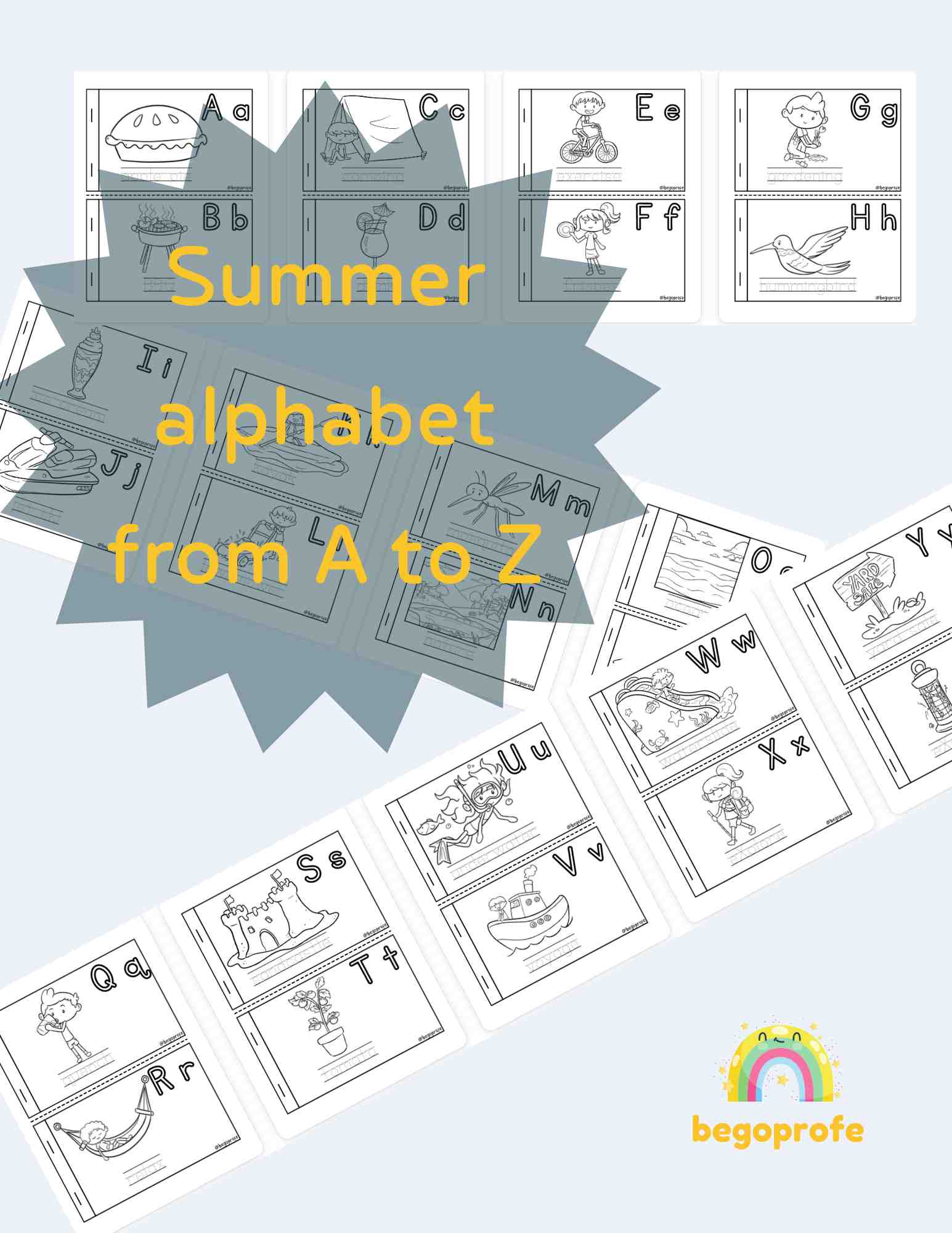 Profes Papel Tijera Summer Alphabet Mini Coloring Book