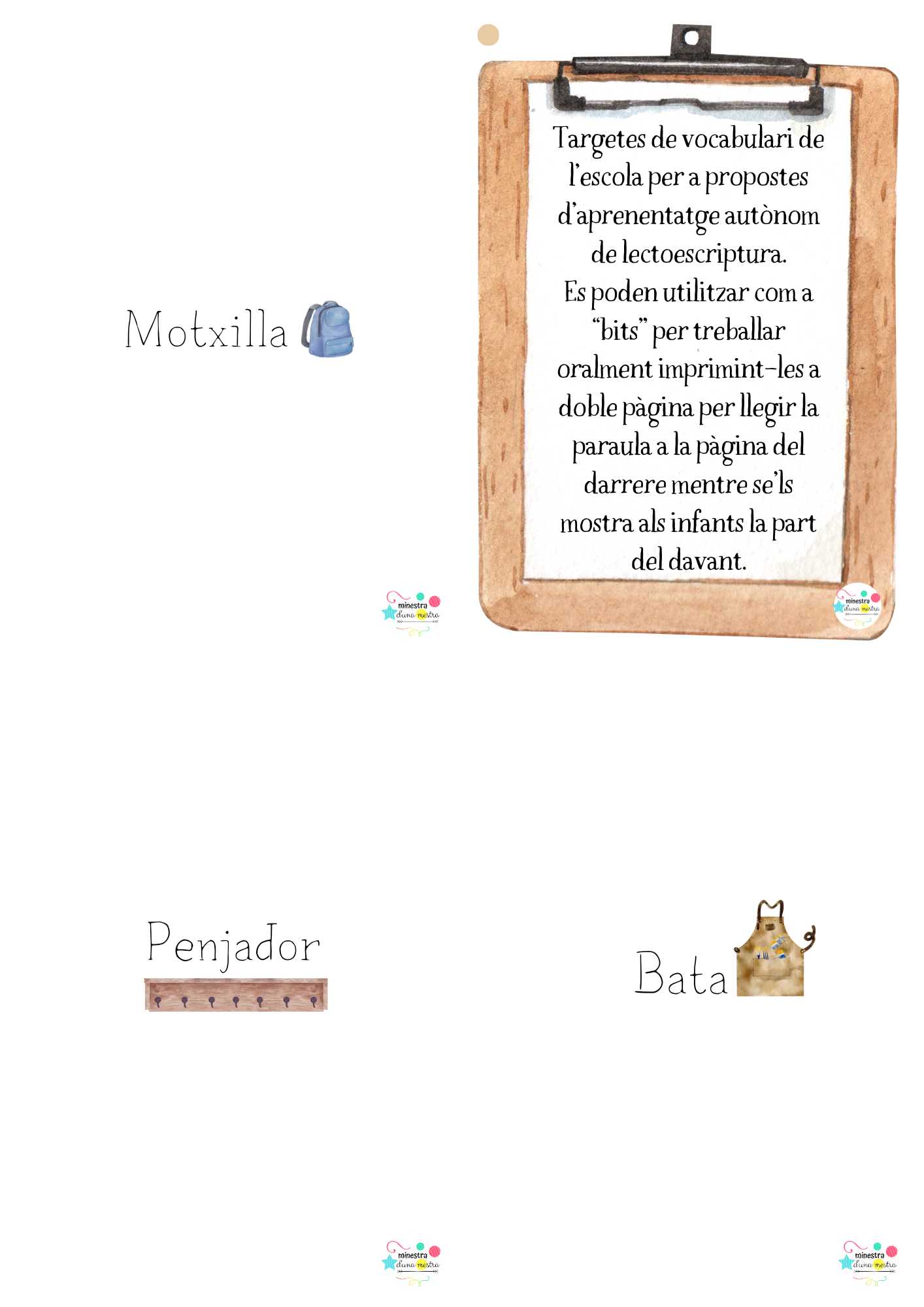 Profes Papel Tijera Targetes de vocabulari de l'ESCOLA (4/pàgina)