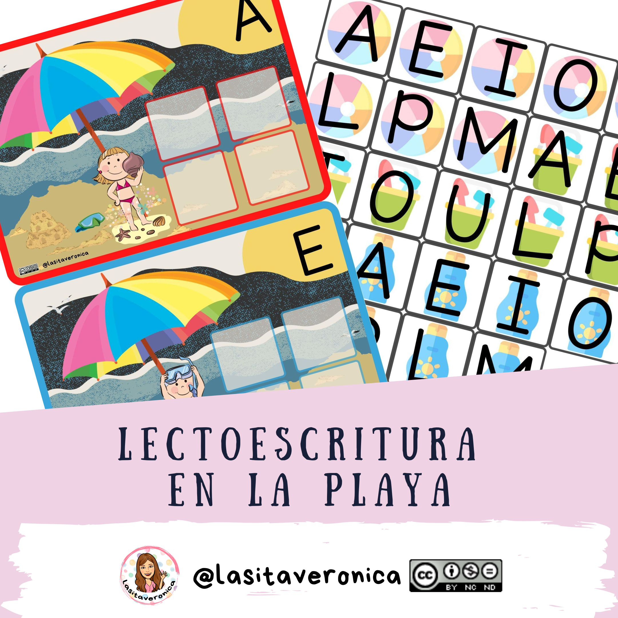 Profes Papel Tijera Lectoescritura en la playa. Juego de vocales y ...