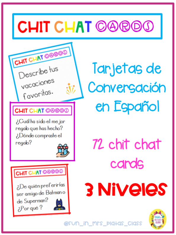Profes Papel Tijera Tarjetas de conversación en Español/ Chit Chat ...