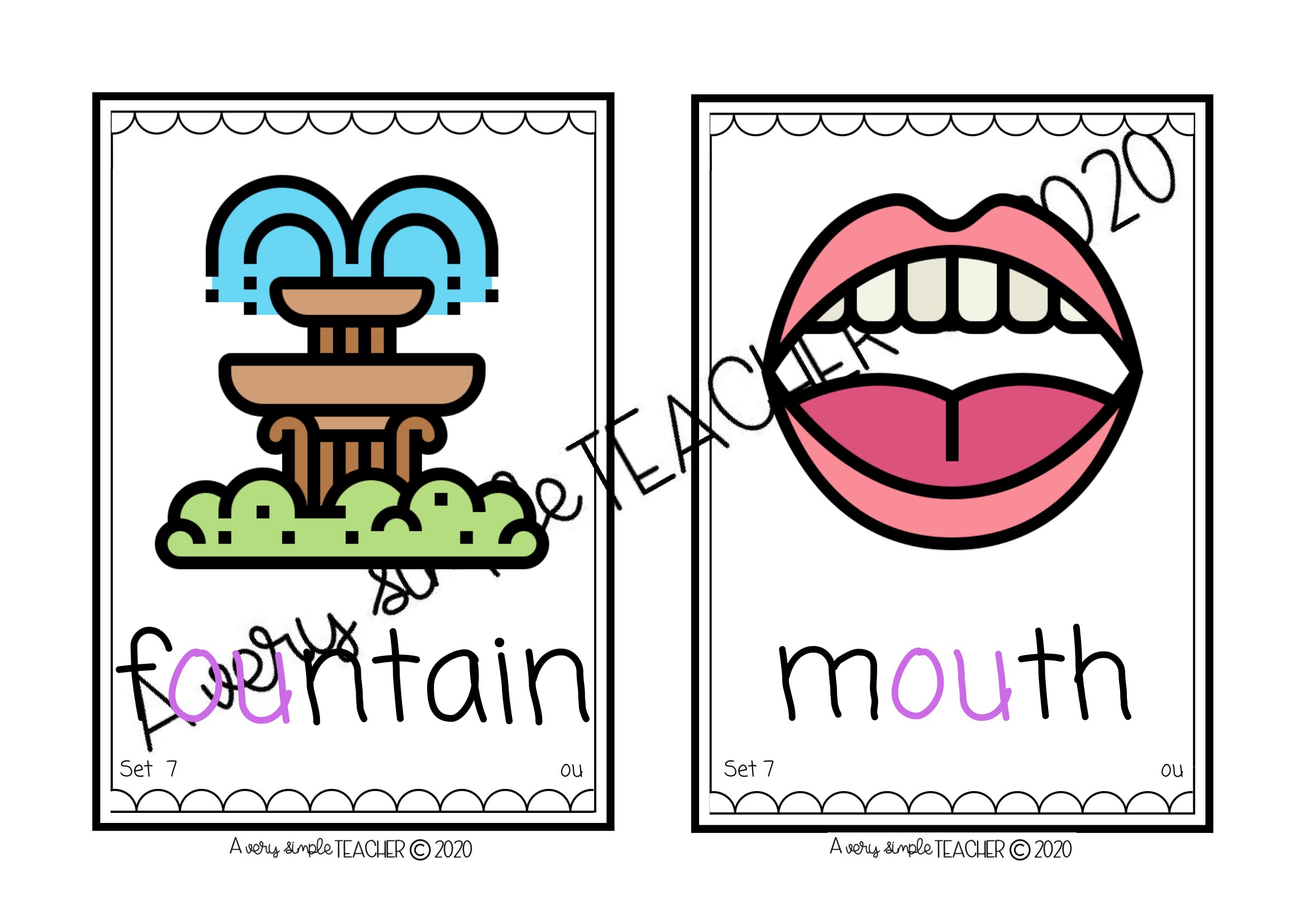 Profes Papel Tijera JOLLY PHONICS SET 7 Flashcards and word-sentence bank