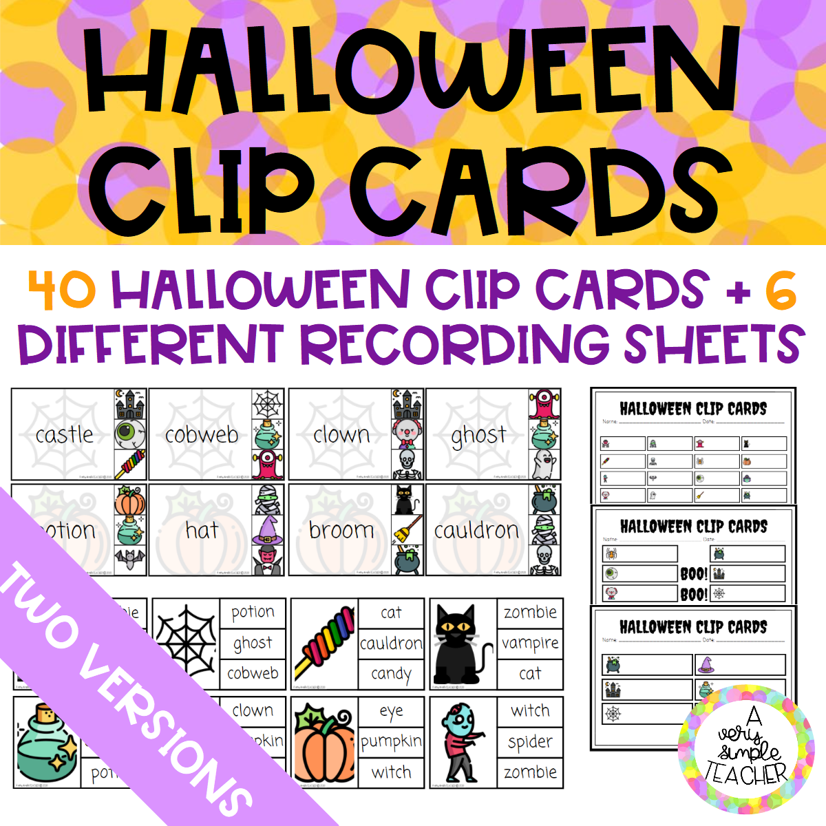 Profes Papel Tijera HALLOWEEN: Clip cards & recording sheets