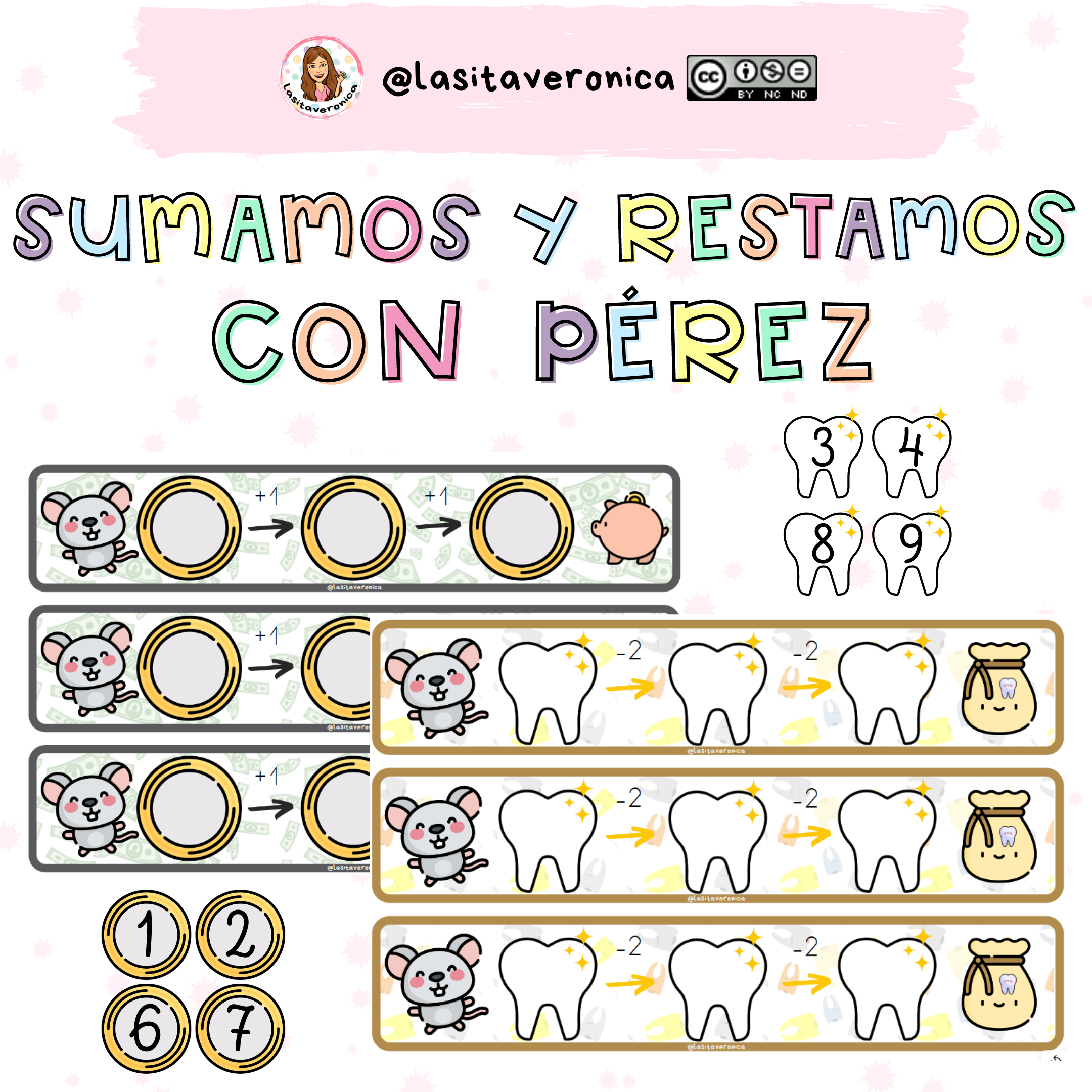 Profes Papel Tijera Sumamos y restamos con Pérez / Add and substract ...