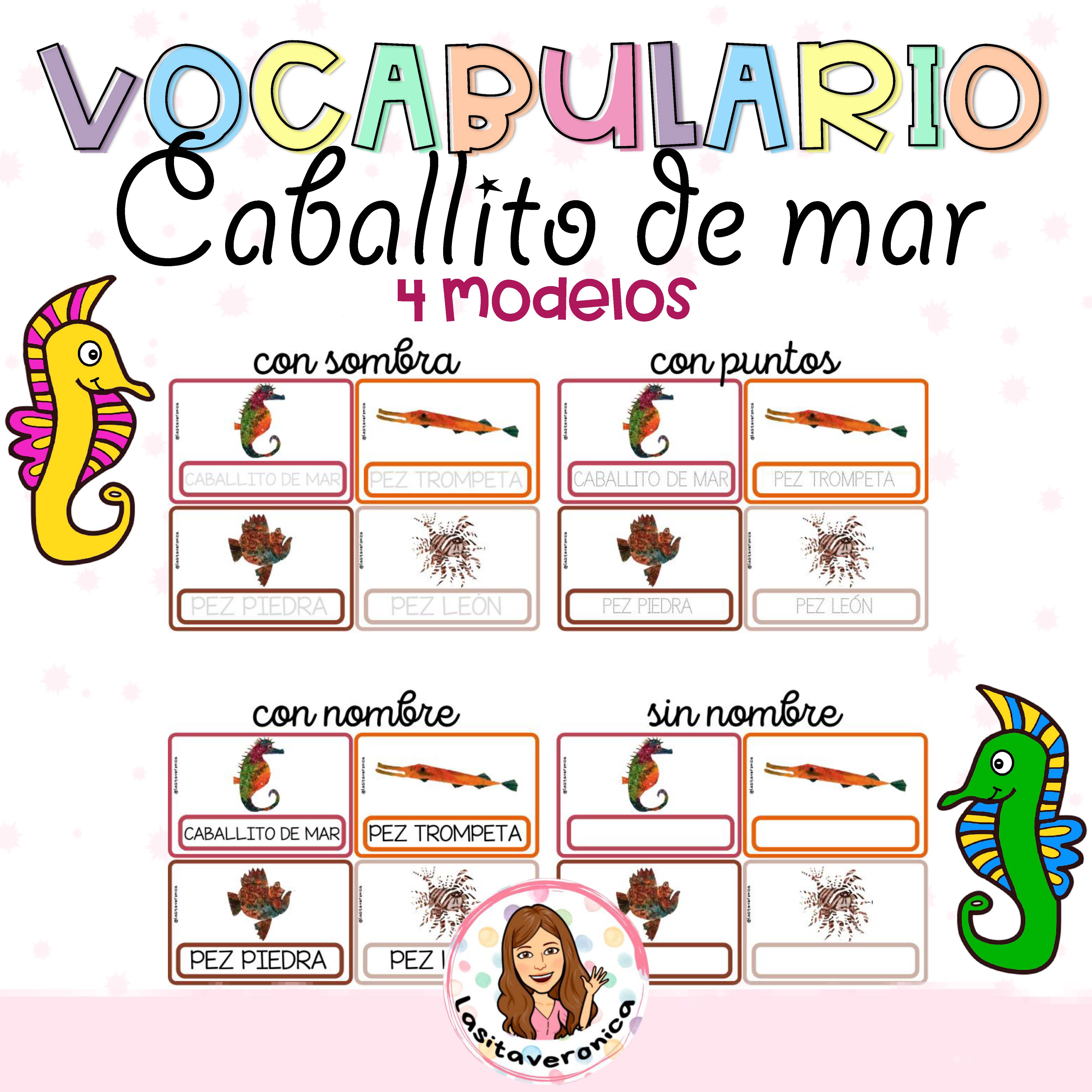 Profes Papel Tijera Vocabulario caballito de mar / Seahorse vocabulary ...