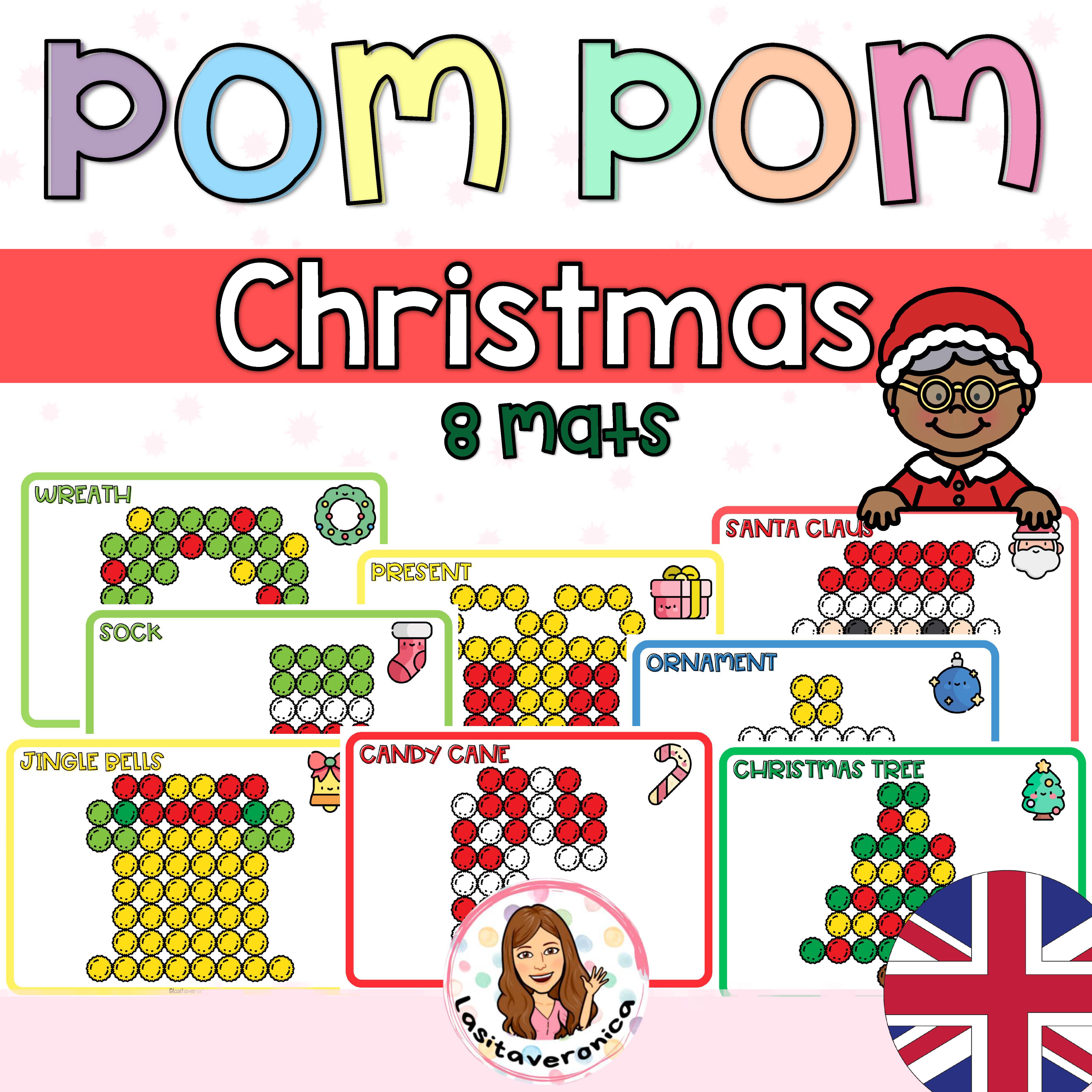 Profes Papel Tijera Pom pom Christmas. Fine motor mats. English