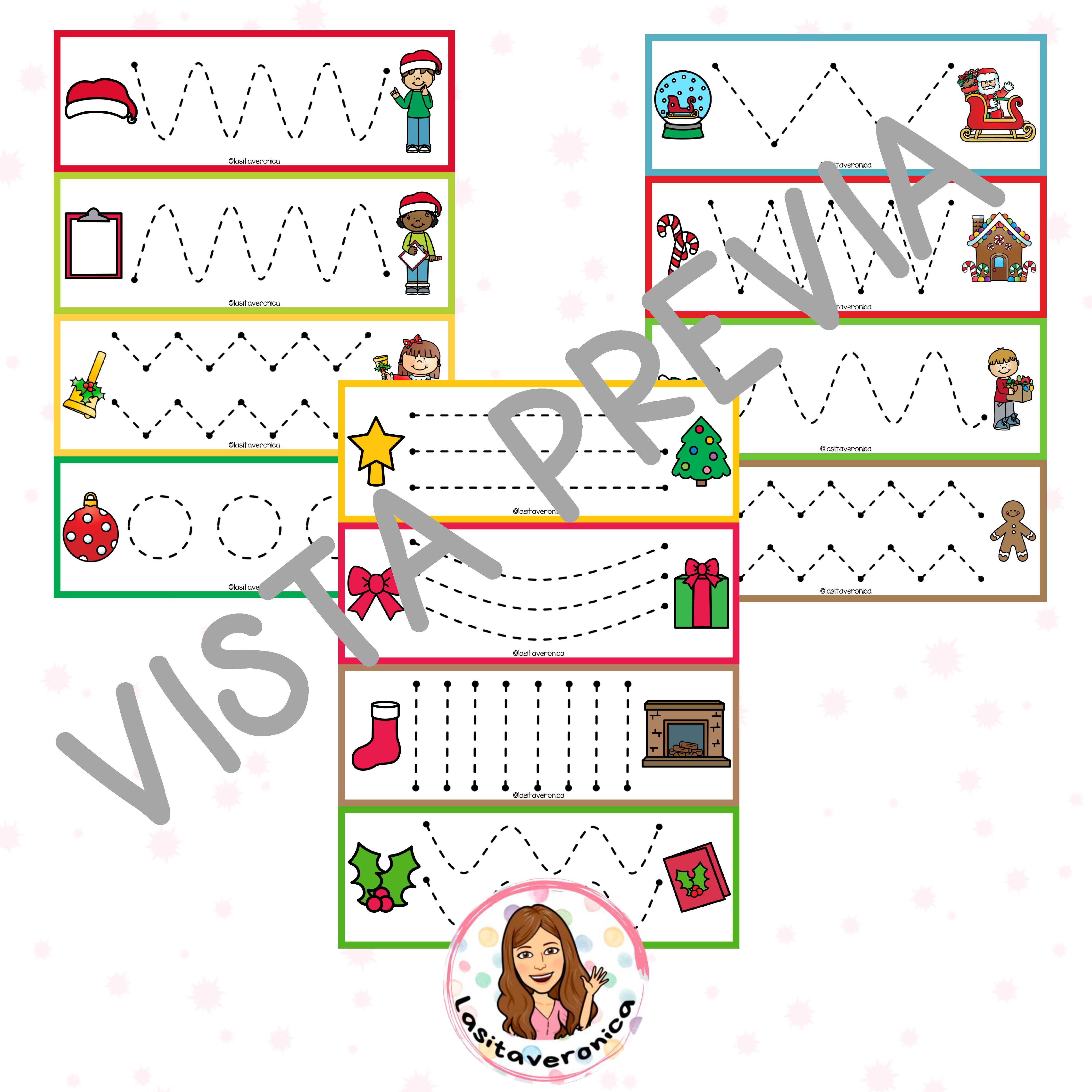 Profes Papel Tijera Motricidad fina en Navidad / Fine Motor Tracing Skills