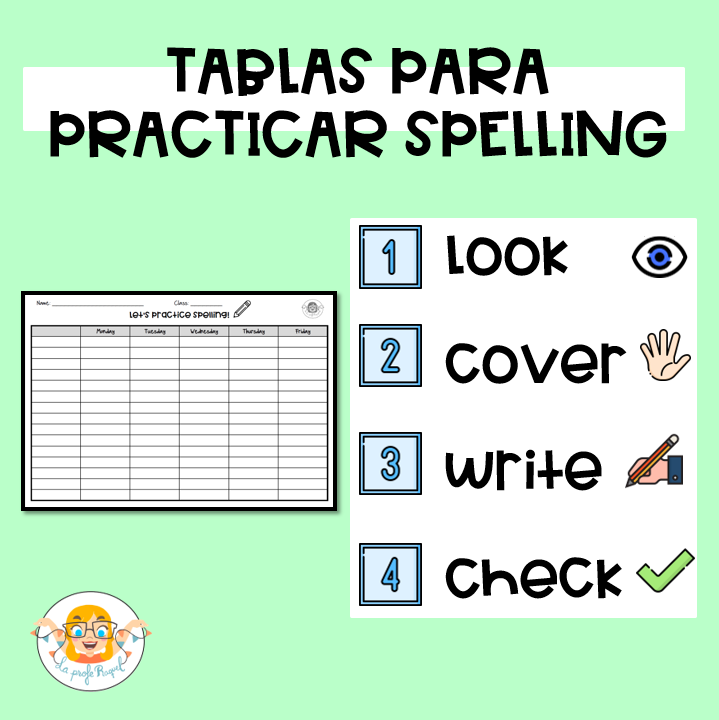 Profes Papel Tijera Tablas para practicar spelling (CAS-ING)