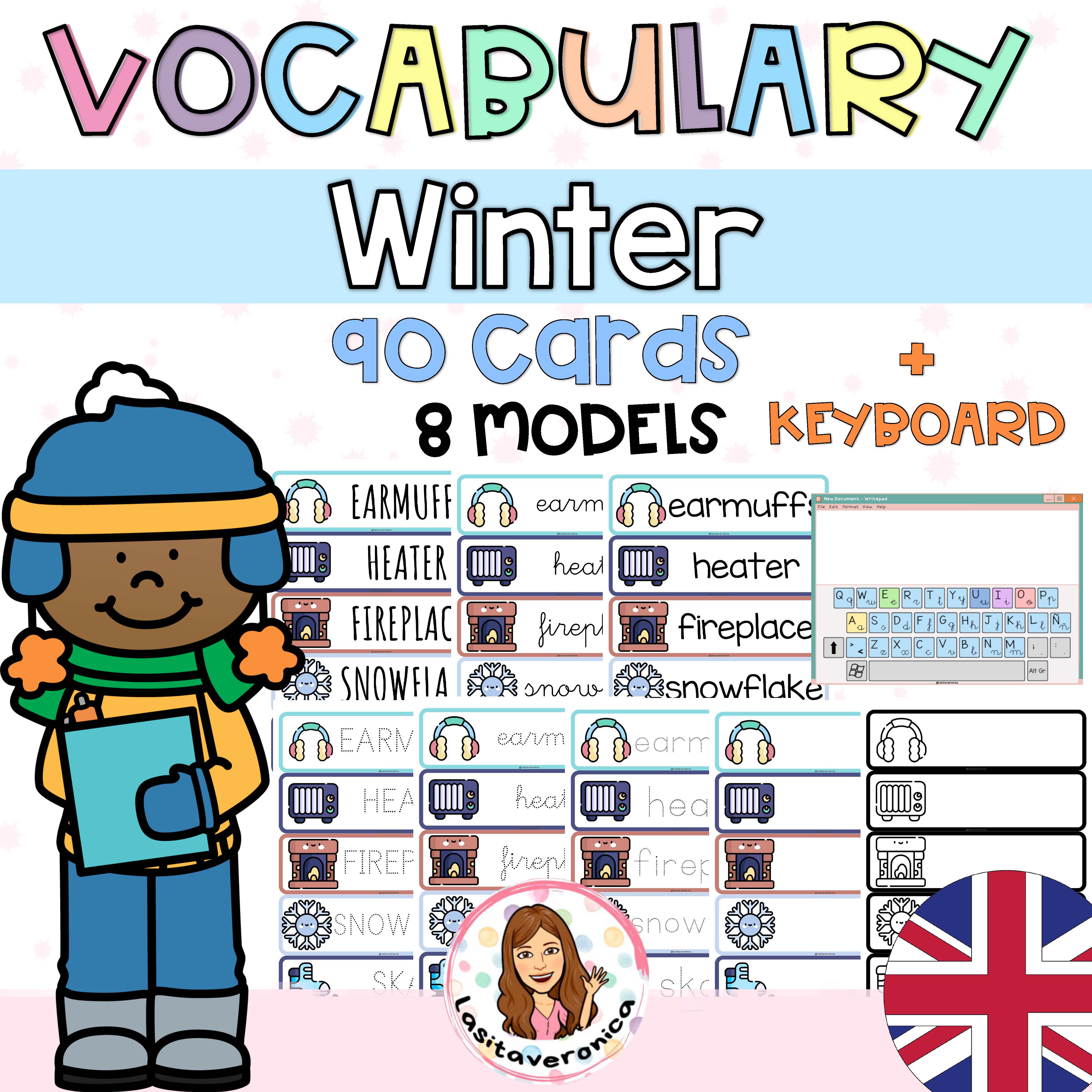 Profes Papel Tijera Vocabulario invierno / Winter vocabulary + TECLADO ...