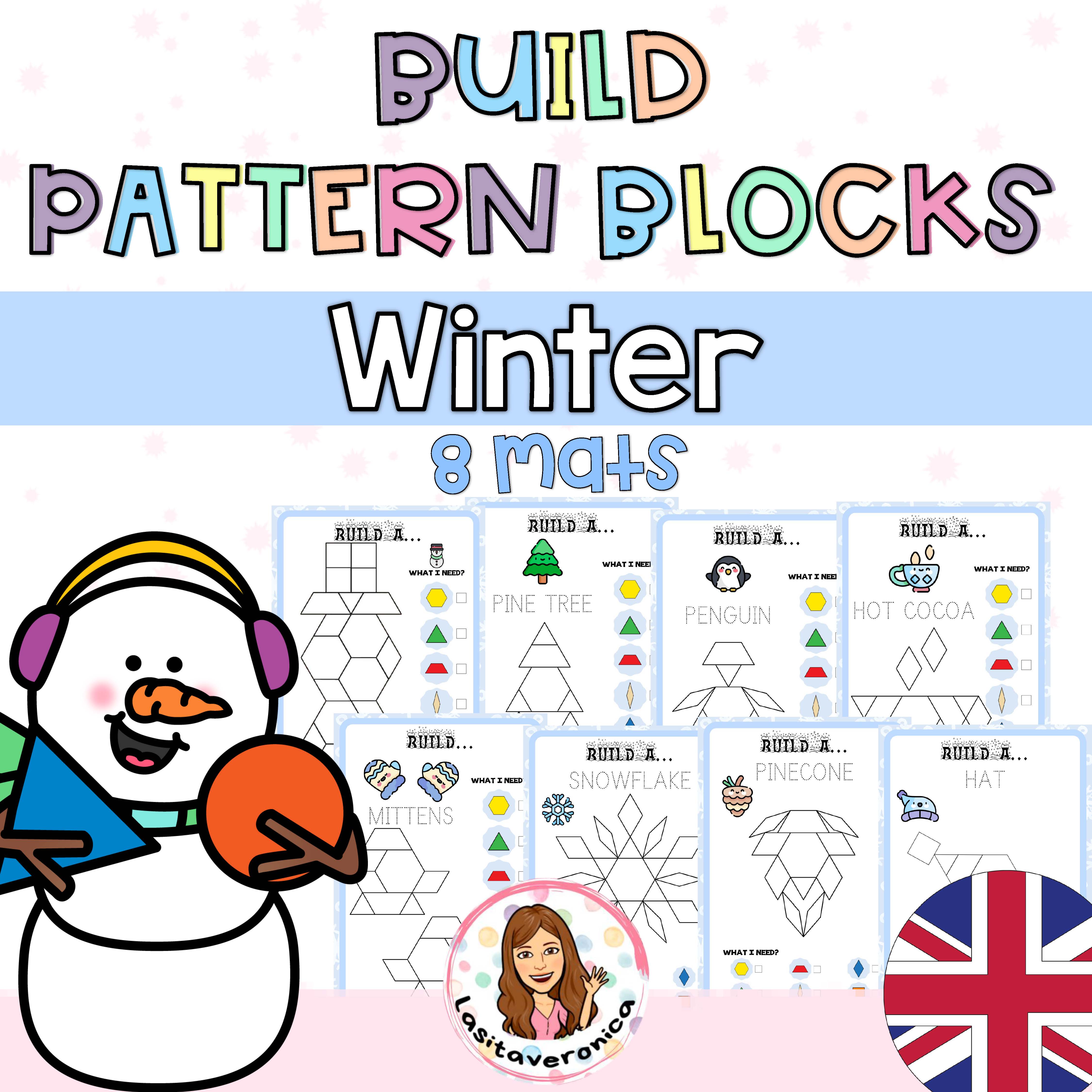 Profes Papel Tijera Pattern Blocks en invierno / Winter Pattern Blocks ...