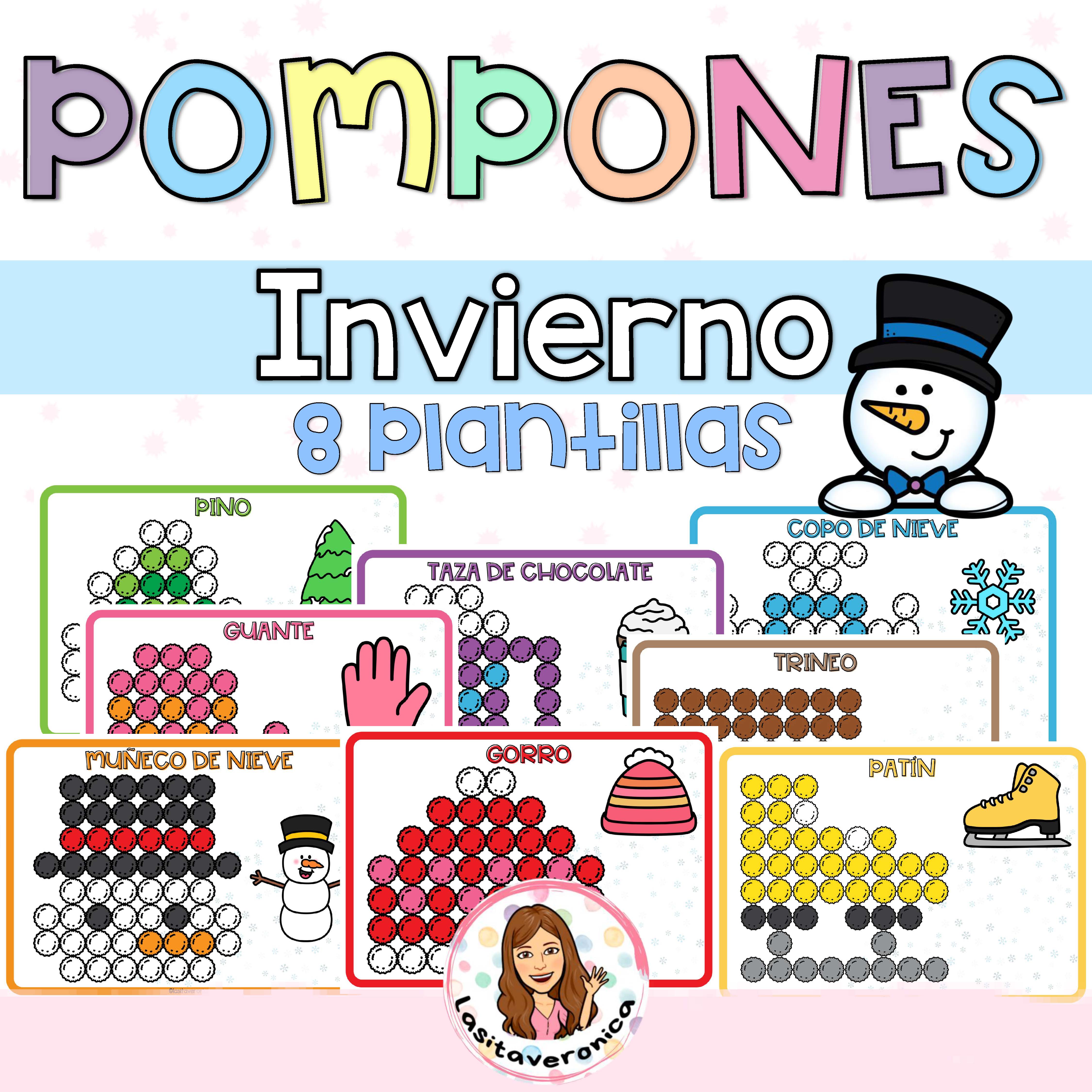 Profes Papel Tijera Pompones en Invierno / Winter Pom Poms. Español