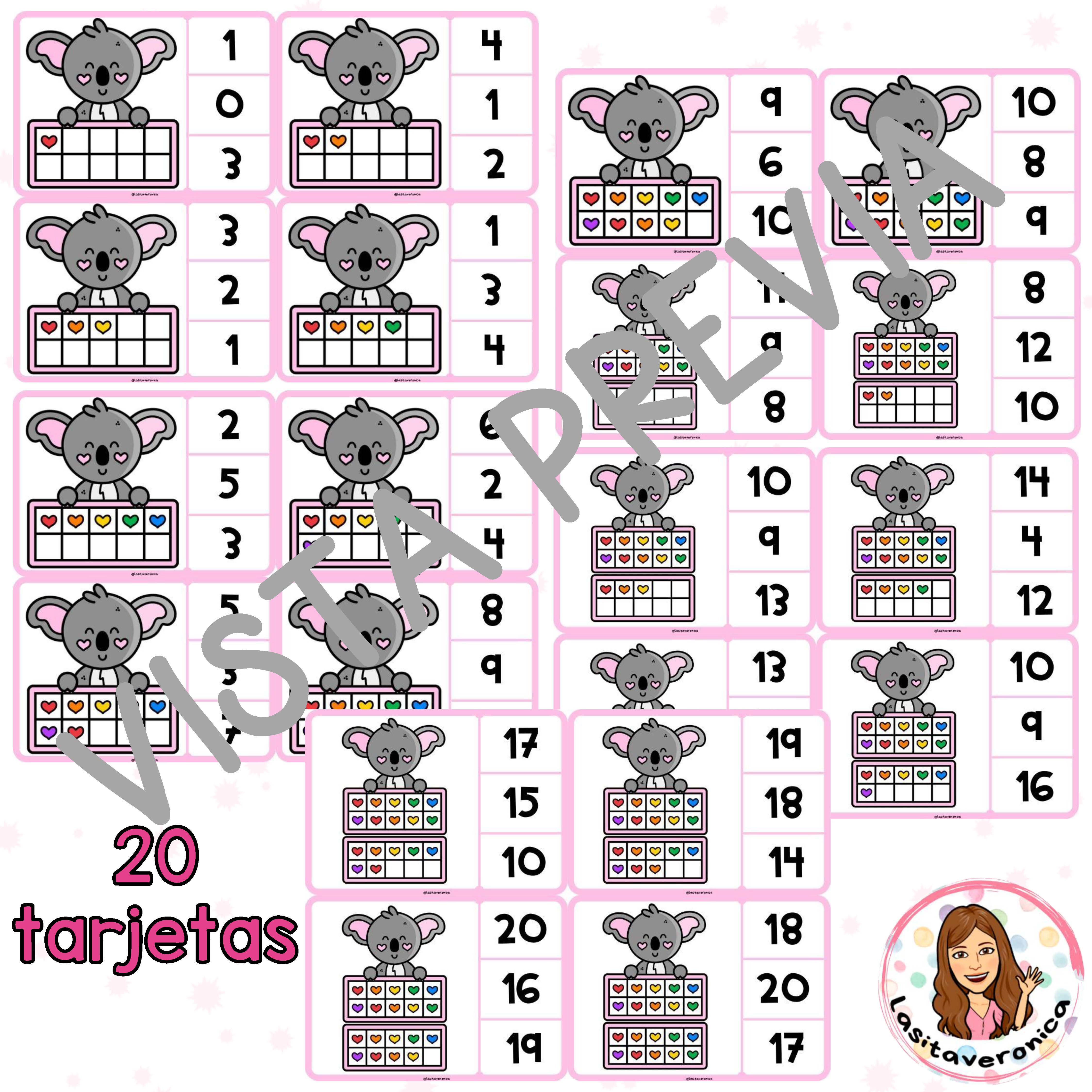 Profes Papel Tijera Contamos en SAN VALENTÍN corazones de colores de 1 a 20